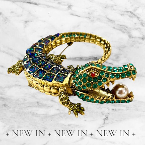 Jewelry | Bold And Beautiful Large Heavy Crocodilealligator Brooch ...